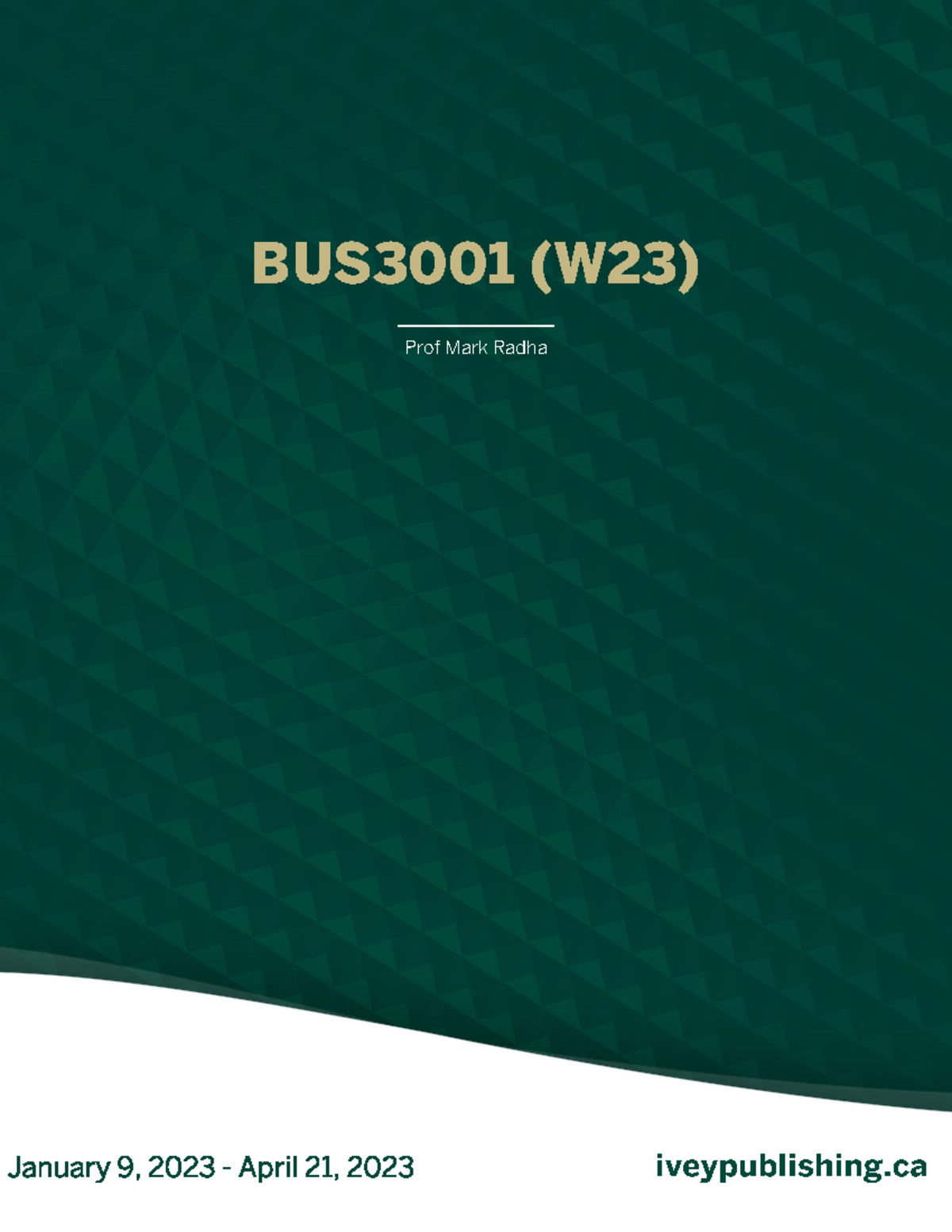 ECP006046 - Case study required throughout the course - BUS3001 (W23 ...