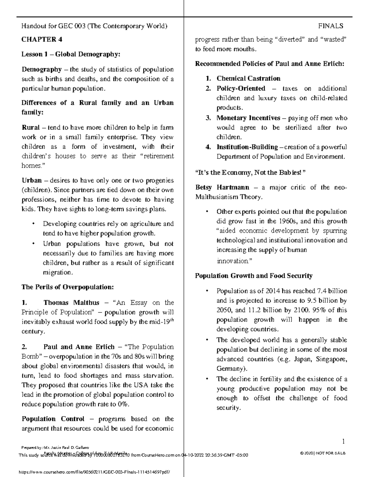 GEC 003 Finals - 1 Prepared by: Mr. Justin Paul D. Gallano Faculty ...