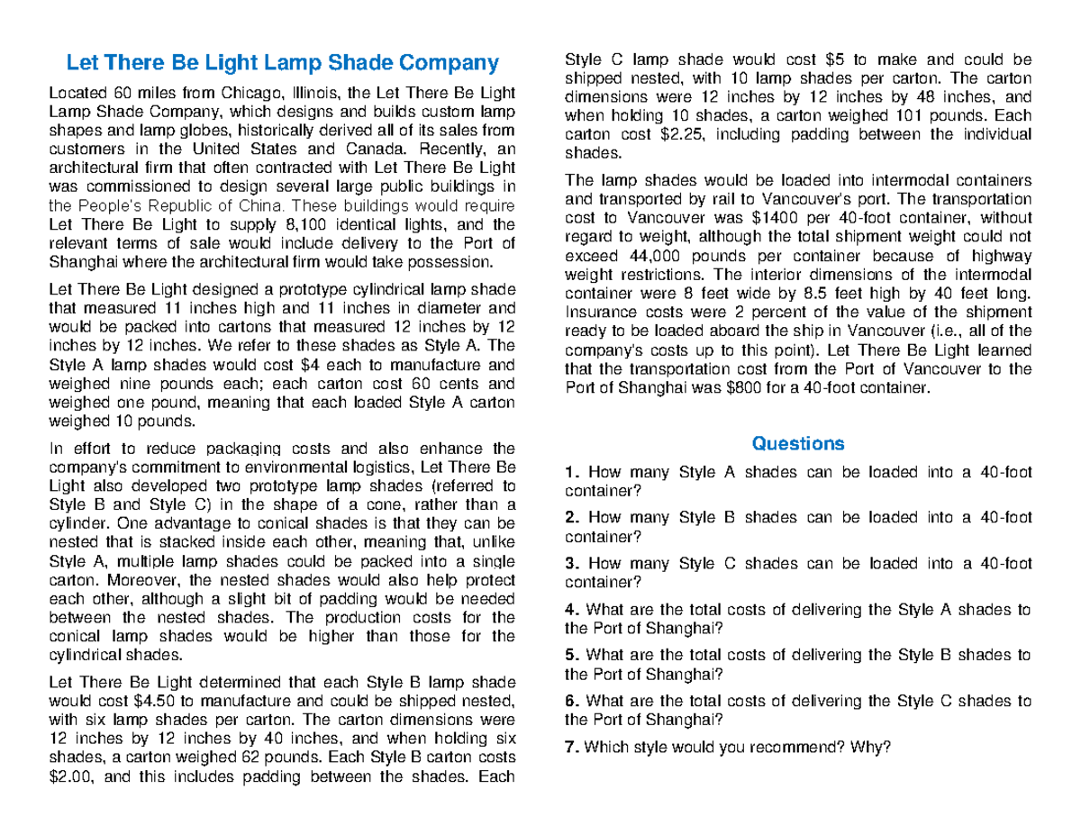 CASE 3 - Let There Be Light Lamp Shade Company-3 - Let There Be Light ...