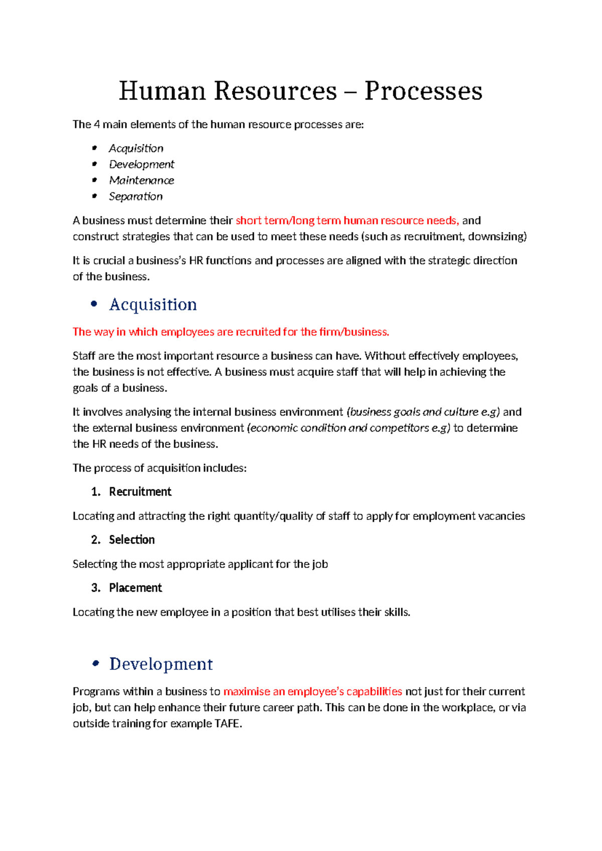 Business Studies Notes - Human Resources Summary - Human Resources ...