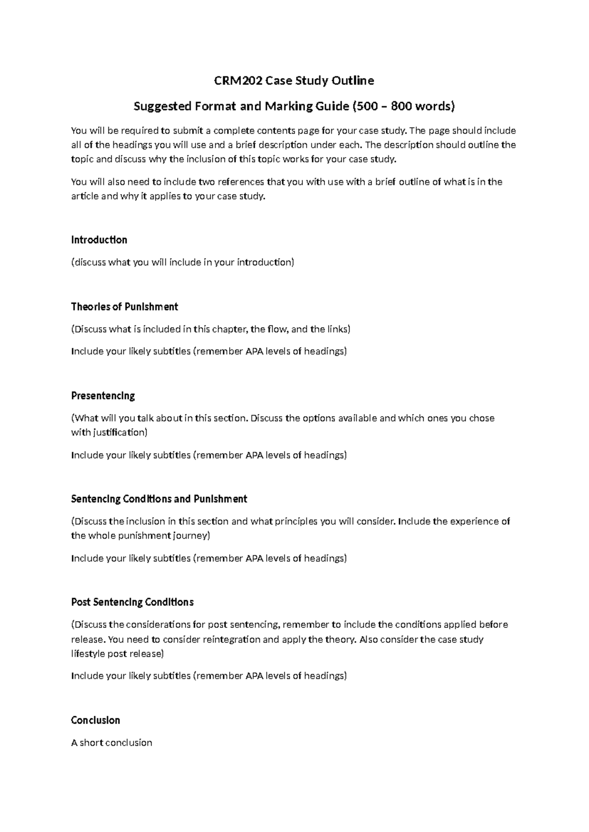 CRM202 Case Study Outline Format - CRM202 Case Study Outline Suggested ...