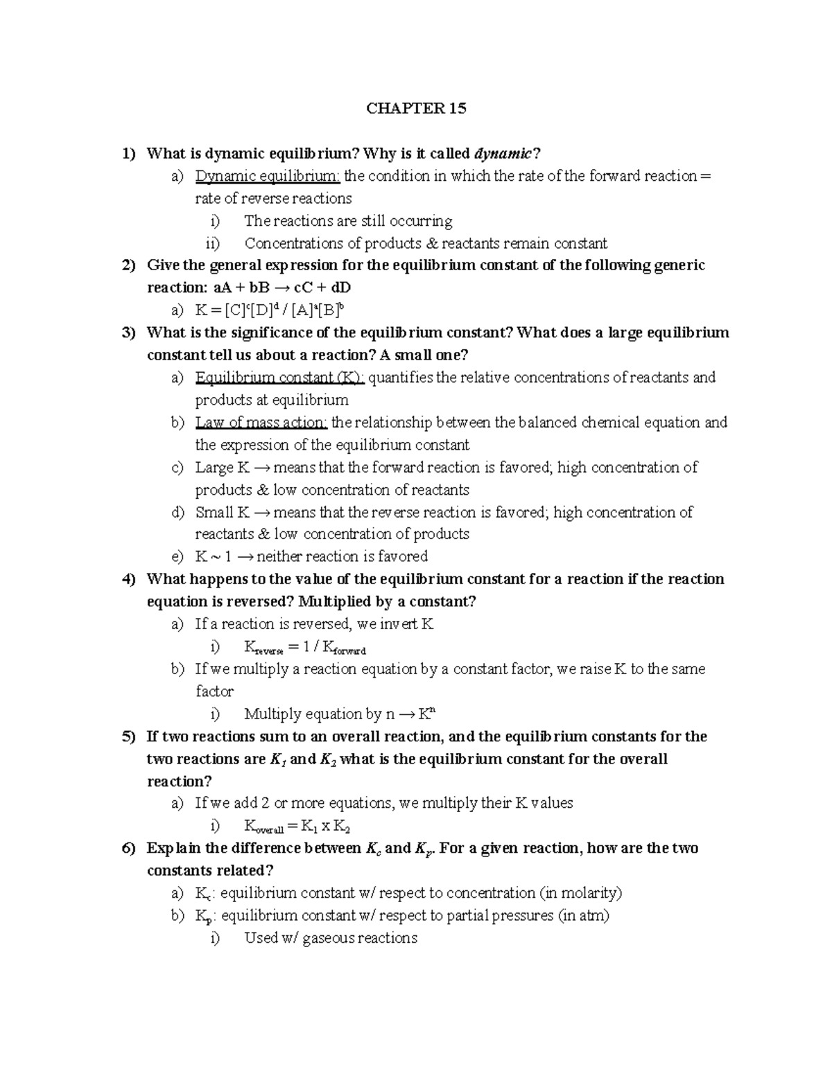 Textbook Chapter 15 Notes - CHEM 1602 - Vandy - Studocu