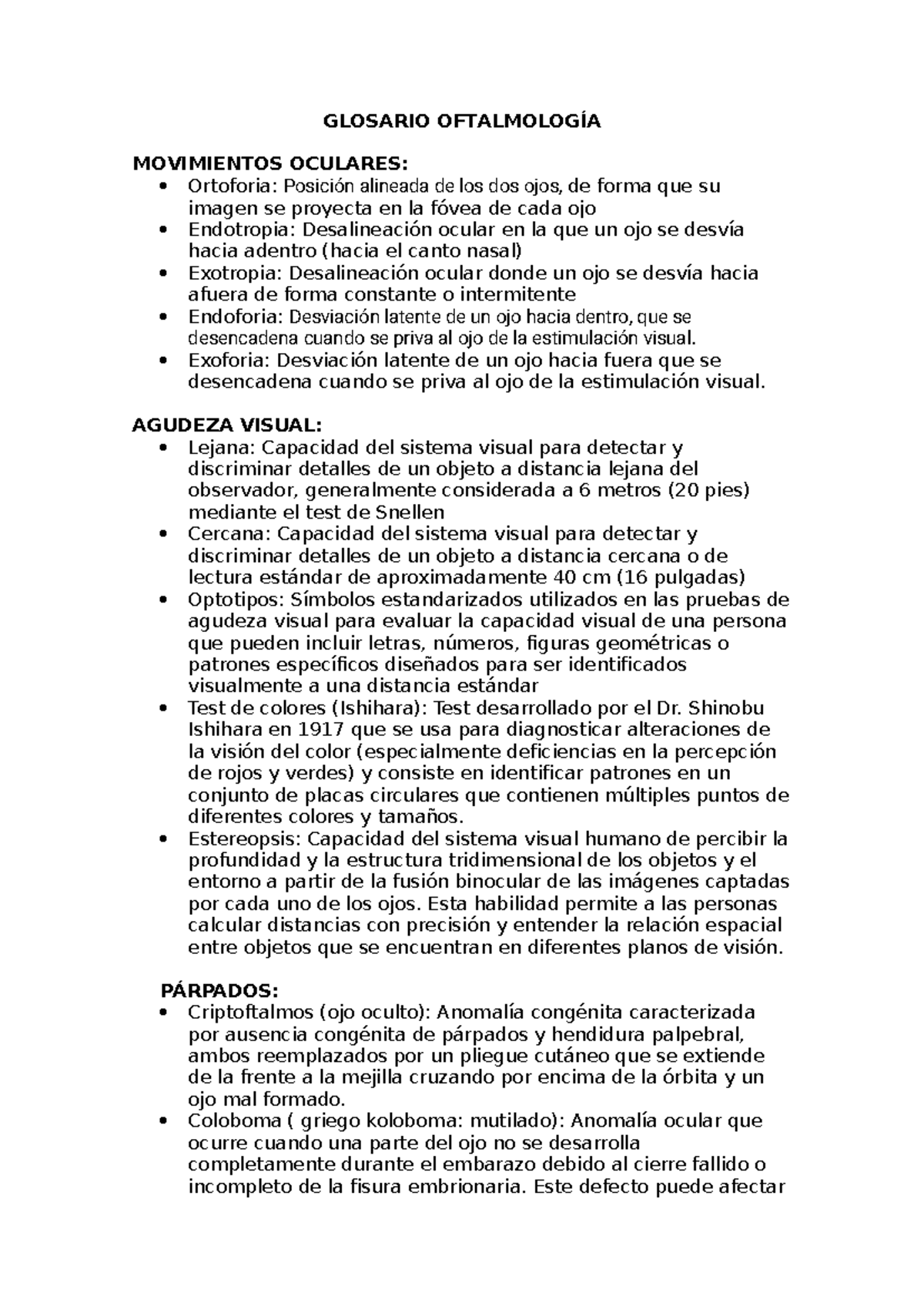 Glosario OftalmologíA - GLOSARIO OFTALMOLOGÍA MOVIMIENTOS OCULARES ...