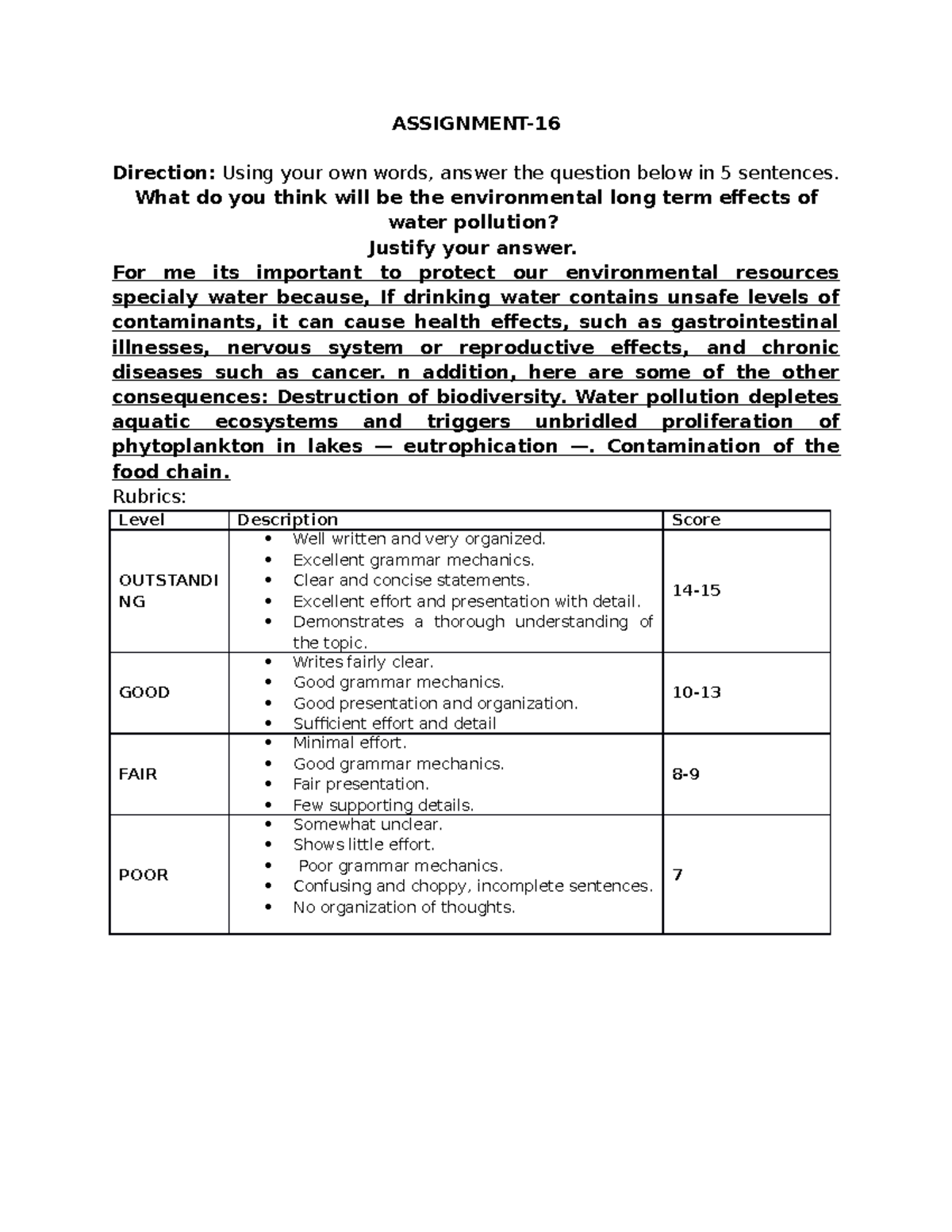 Essay 16 -it will help - ASSIGNMENT- Direction: Using your own words ...