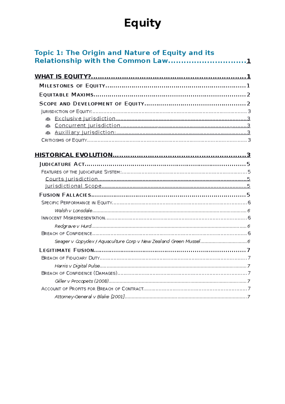 Equity Exam Notes - Equity Topic 1: The Origin and Nature of Equity and ...