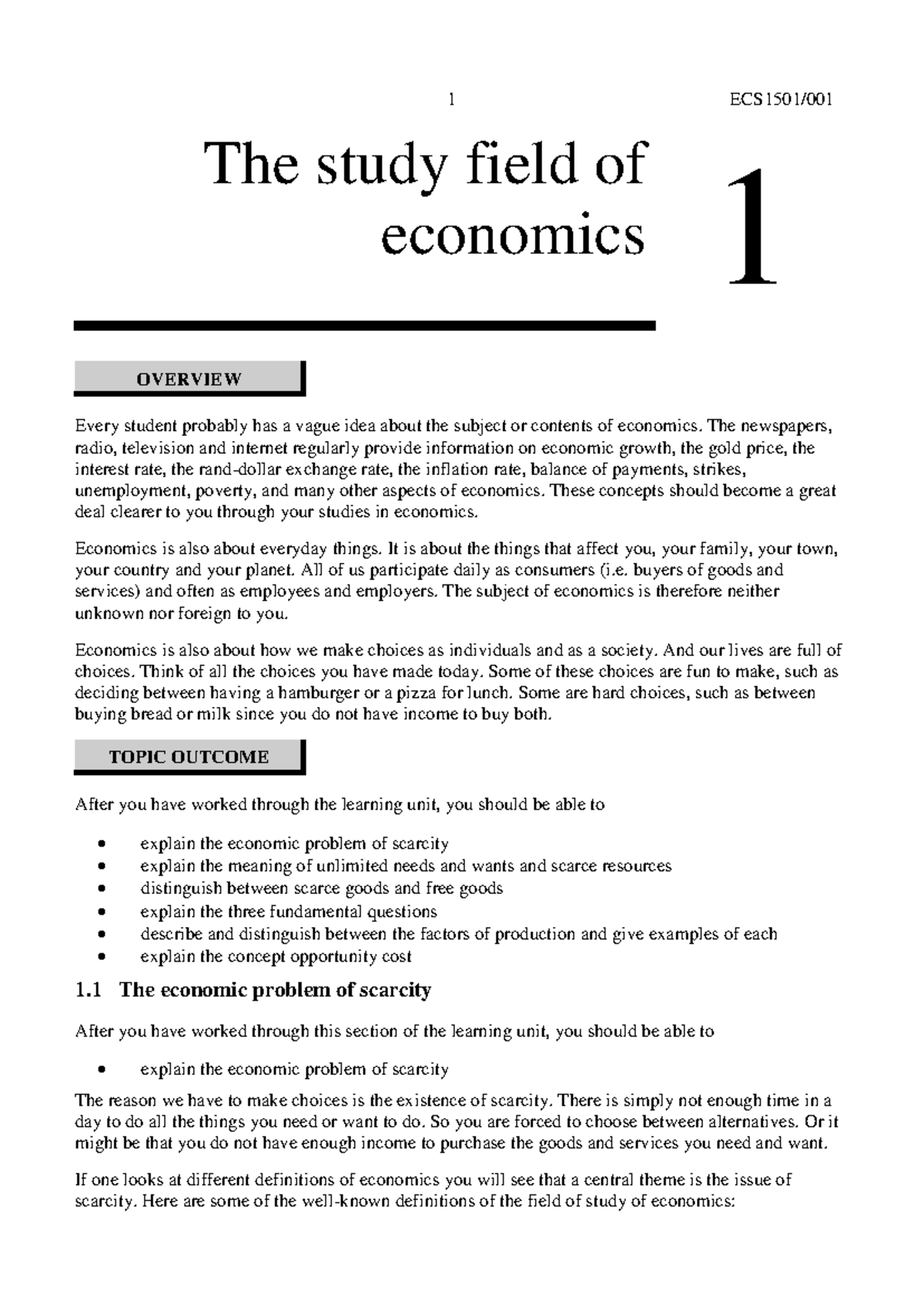 Topic 1 - answers on activities - 1 ECS1501/ The study field of ...