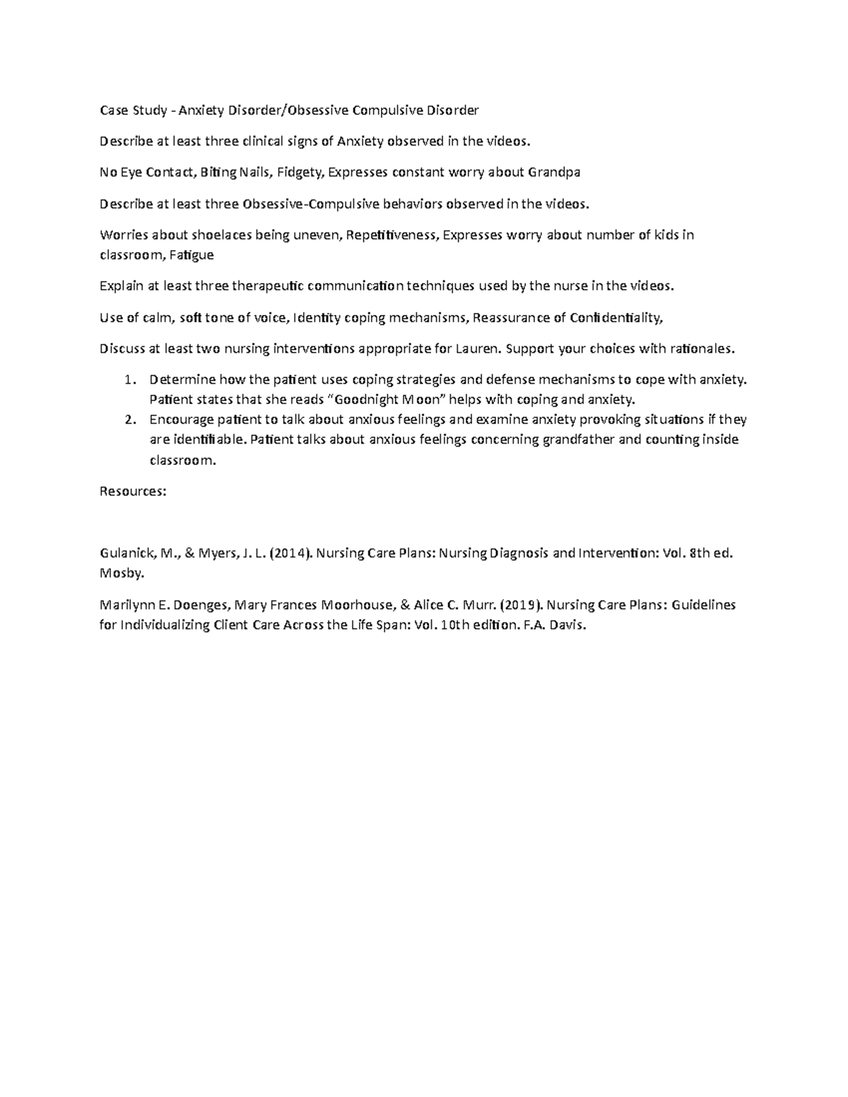 Module 8 Anxiety Interventions - Case Study - Anxiety Disorder ...