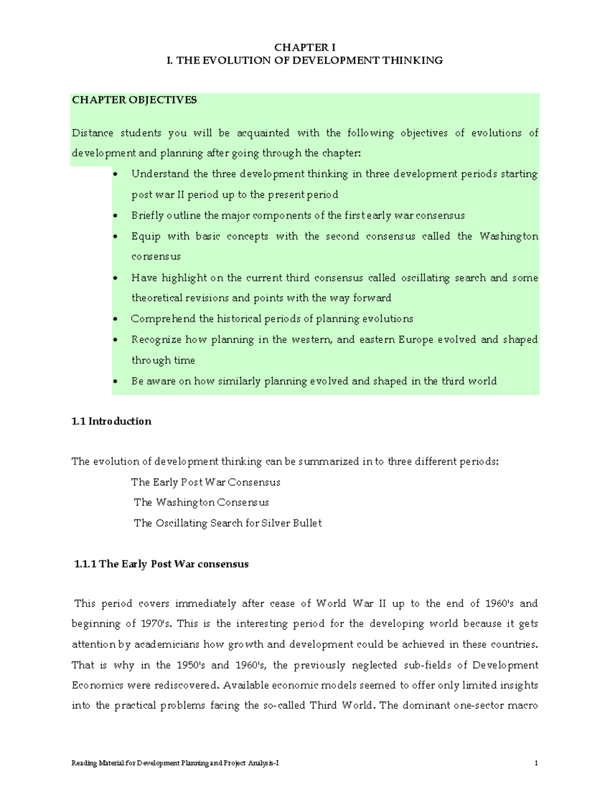 Chapter I - read it , it is useful material - CHAPTER I I. THE EVOLUTION OF DEVELOPMENT THINKING ...