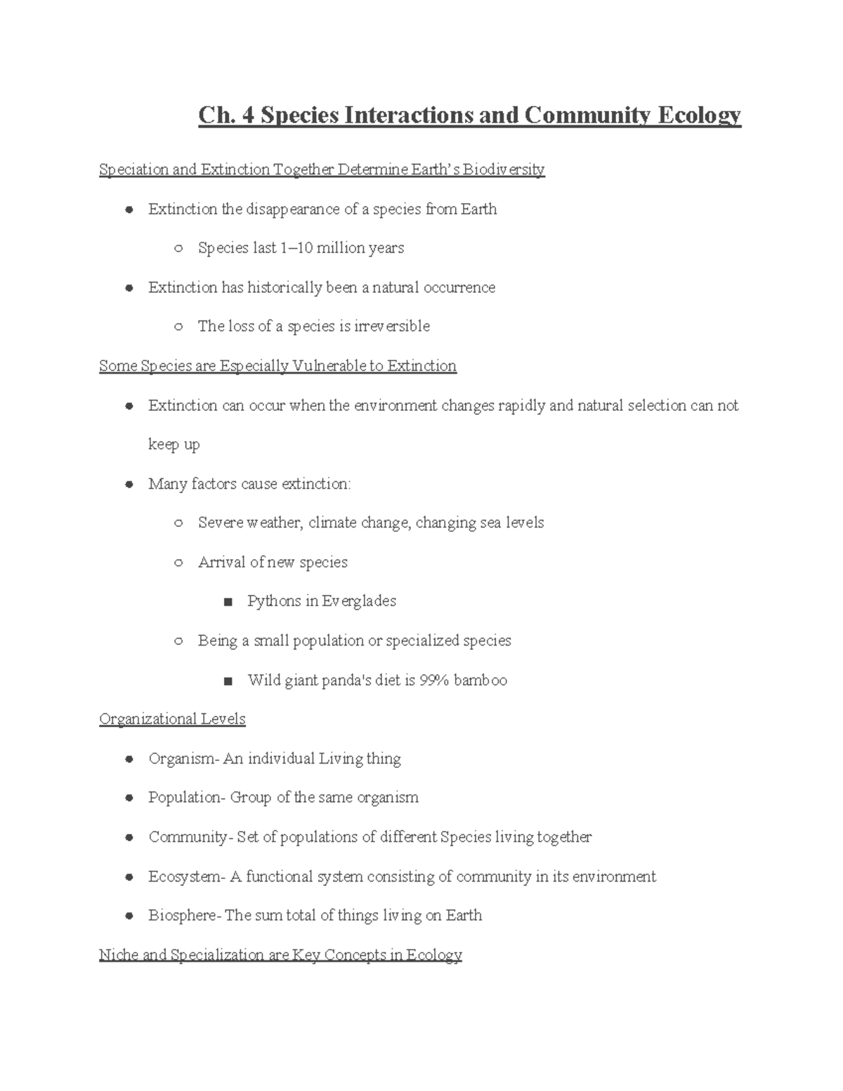 Environmental Science Ch. 4 Lecture Notes - Ch. 4 Species Interactions ...