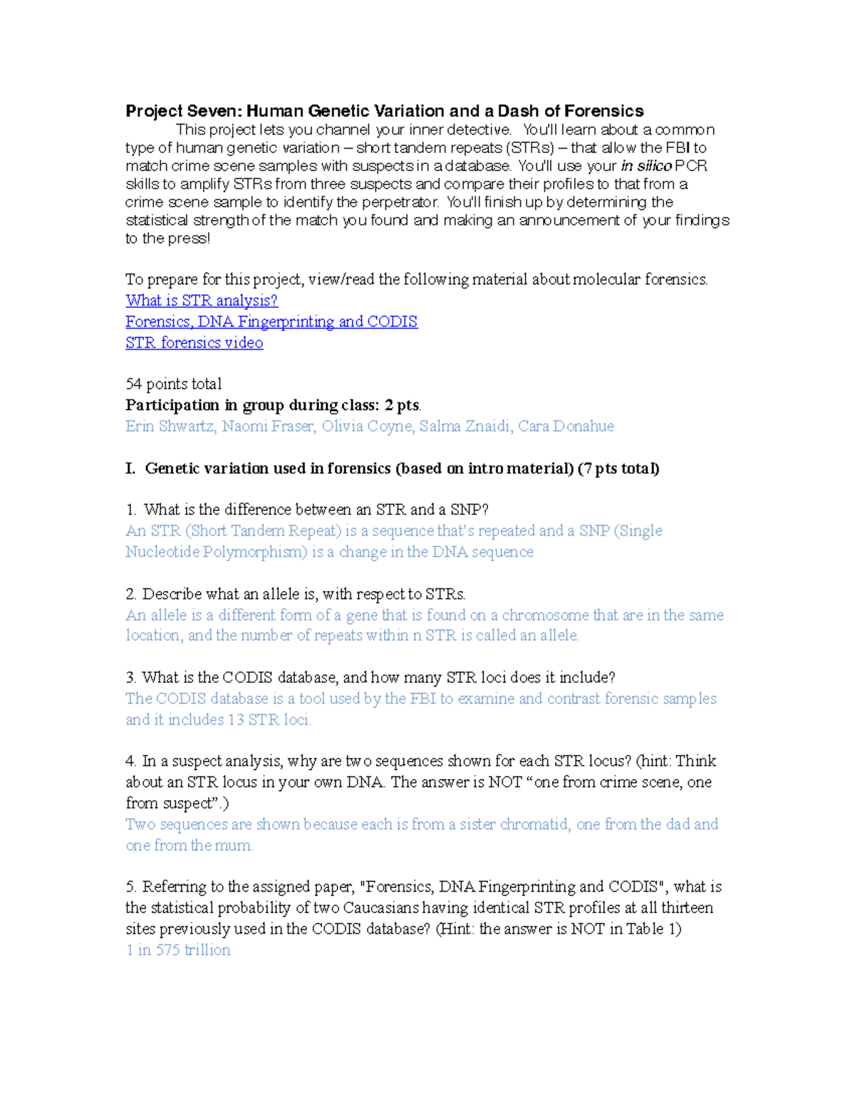 Week 7 Biology Lab - bio lab - Project Seven: Human Genetic Variation ...