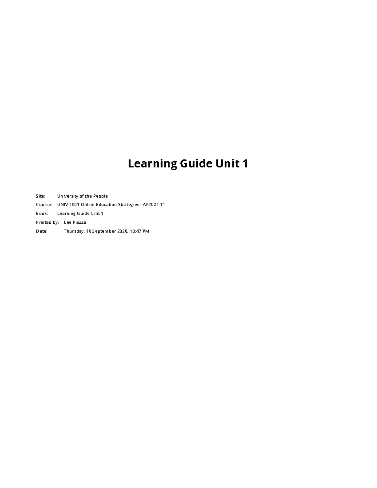 Learning Guide Unit 1 - Work - Learning Guide Unit 1 Site: University ...