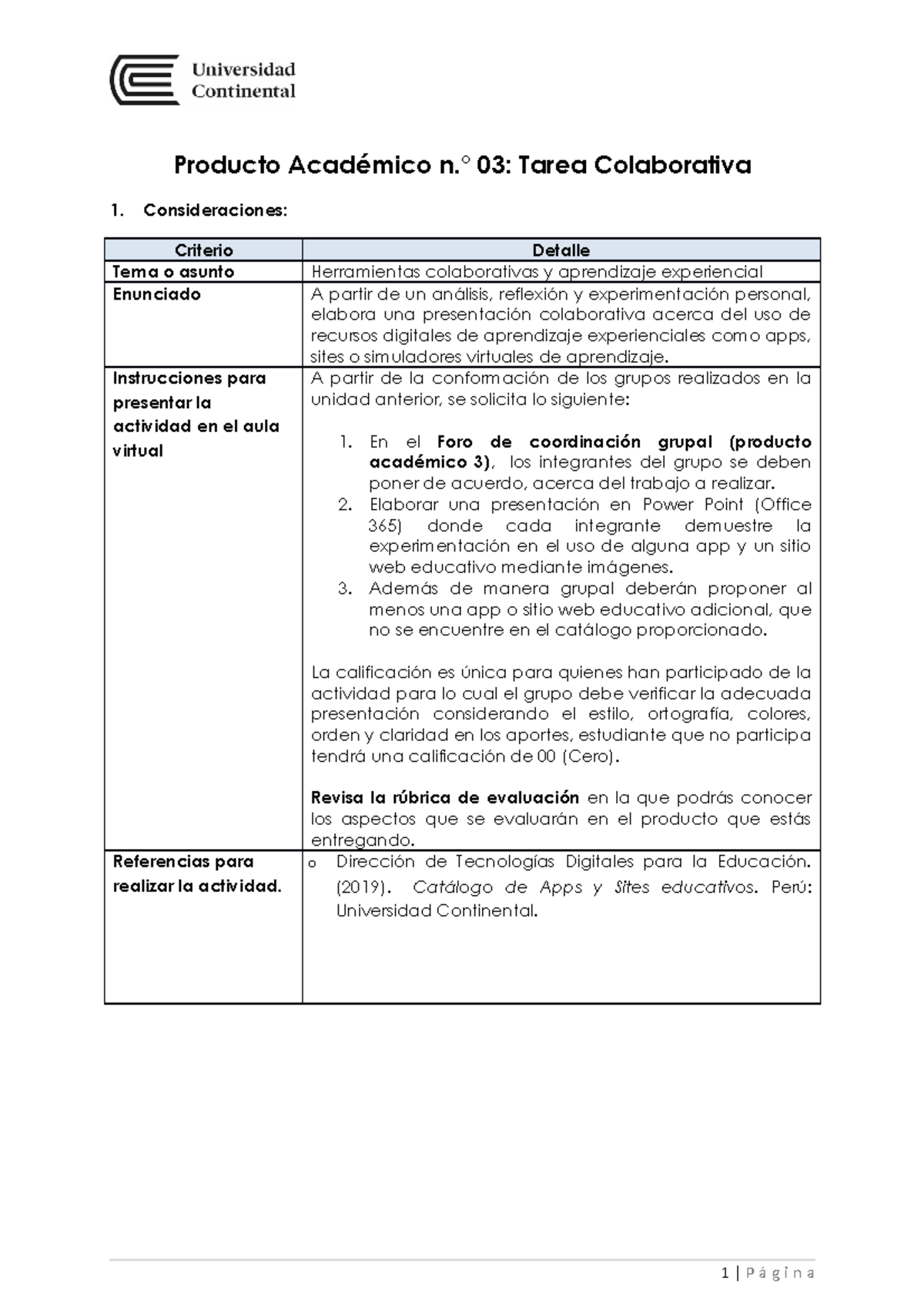 Enunciado PA3 - Producto Académico n.° 03: Tarea Colaborativa - Producto Académico n.° 03: Tarea ...