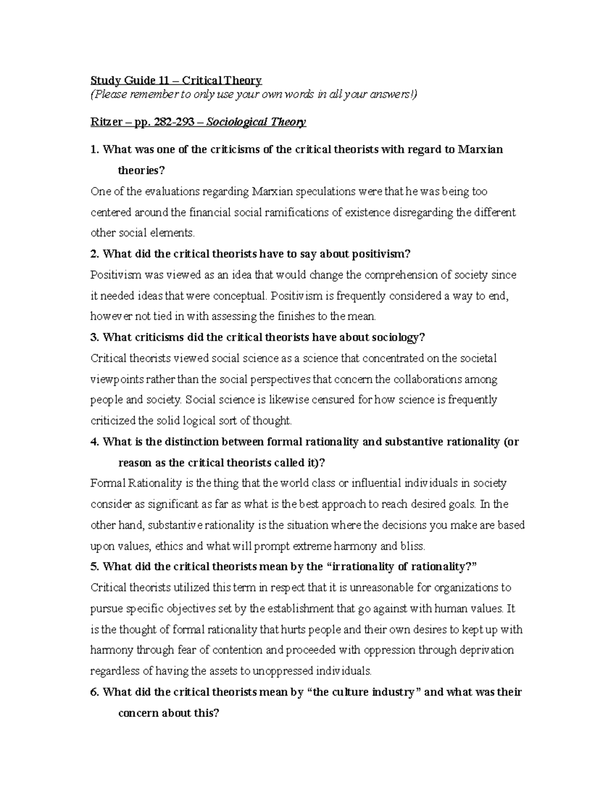 Study Guide 11 Critical Theory - Study Guide 11 – Critical Theory ...