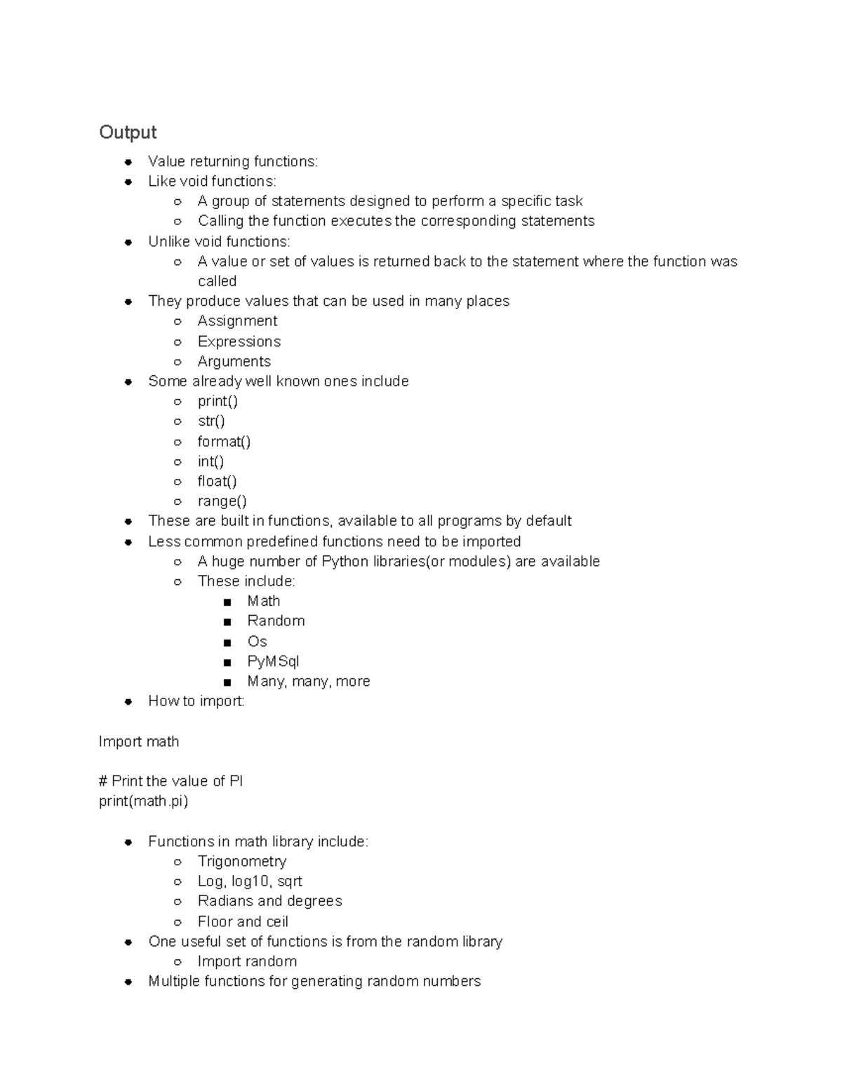 Info 3020 Outputs and Modules - Output Value returning functions: Like ...