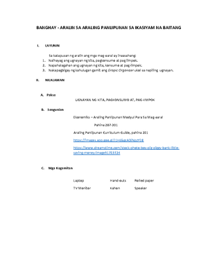 Arpan-3 - PERFORMNACE TASK - PERFORMANCE TASKS IN AP 3 FIRST QUARTER Performance Mga Tanda at ...