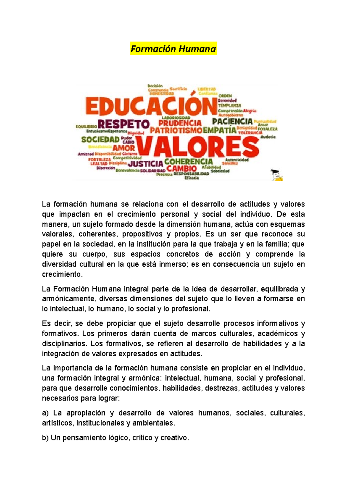 Formación Humana - yesssssssss - Formación Humana La formación humana ...