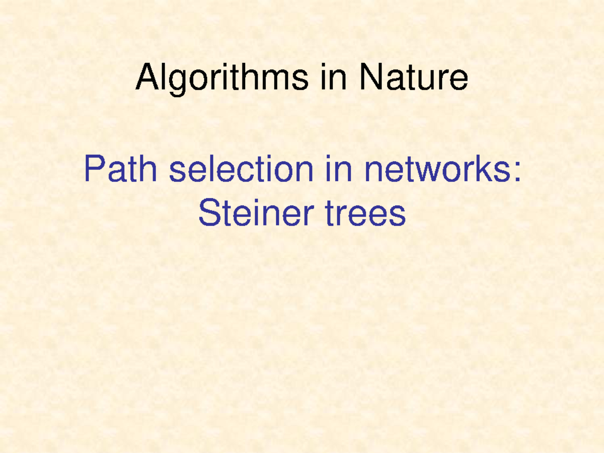 Algorithms in Nature Lecture slides, lecture 12 - Algorithms in Nature ...