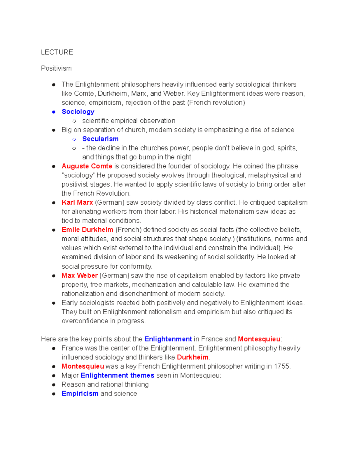 Untitled document - socy 4400 - LECTURE Positivism The Enlightenment ...