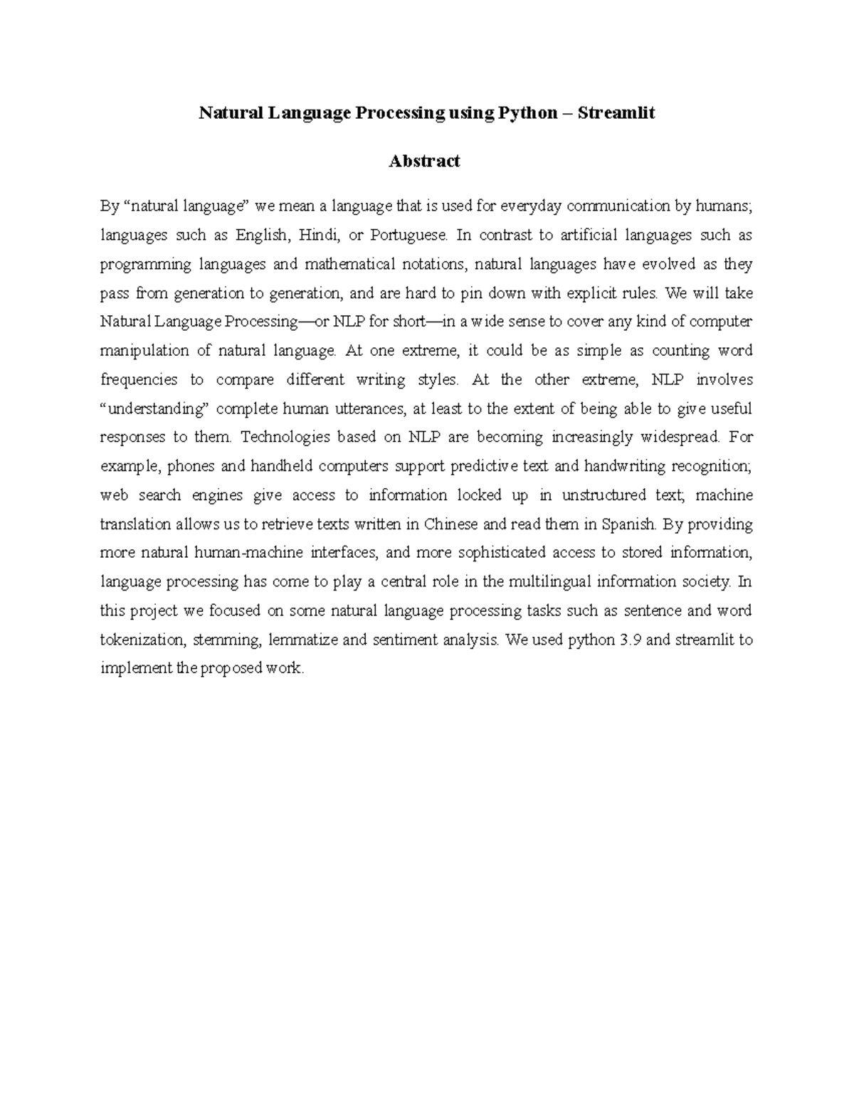 Natural Language Processing Using Python In Contrast To Artificial