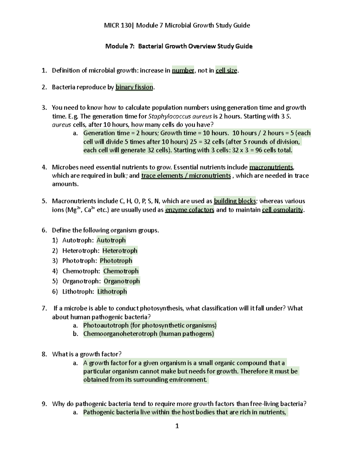 Module 7 Microbial Growth Overview Study Guide - MICR 130| Module 7 ...
