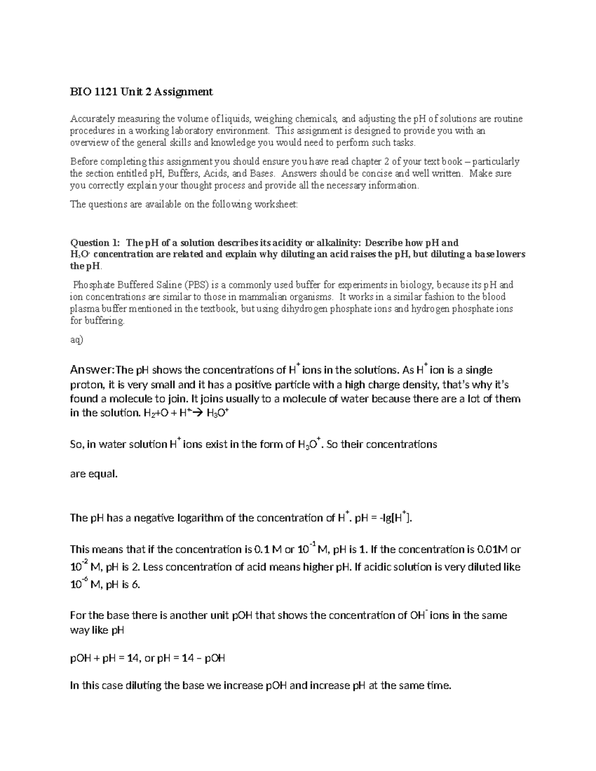 Bio 1121 Unit 2 Assignment Bio 1121 Unit 2 Assignment Accurately Measuring The Volume Of