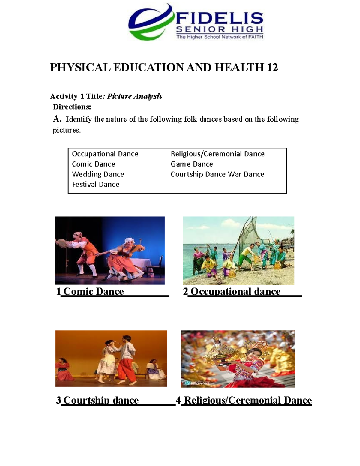 Activity 1 PE 12 - Occupational Dance Comic Dance Wedding Dance ...