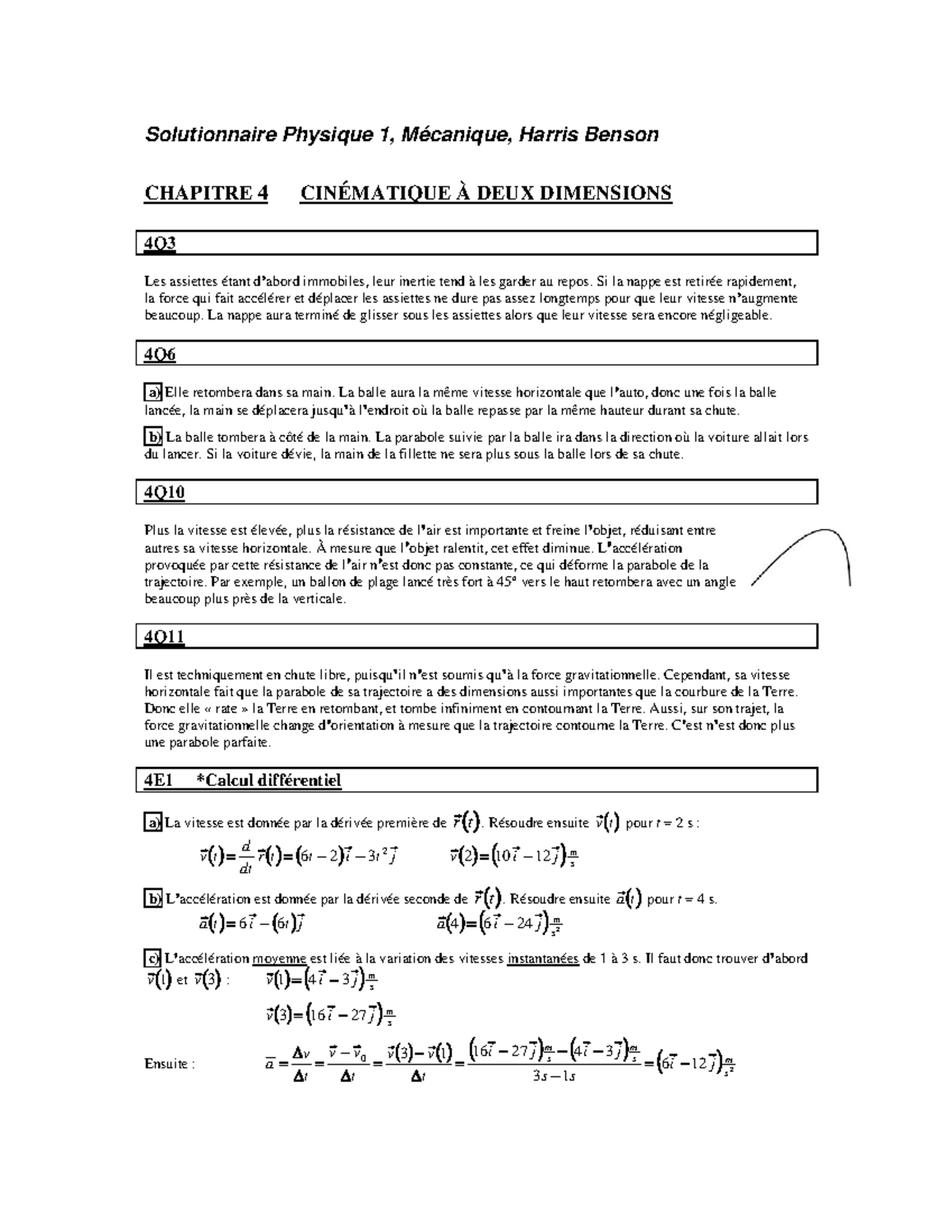 Pdfcoffee - srlblsj lj - Solutionnaire Physique 1, Mécanique, Harris Benson CHAPITRE 4 ...