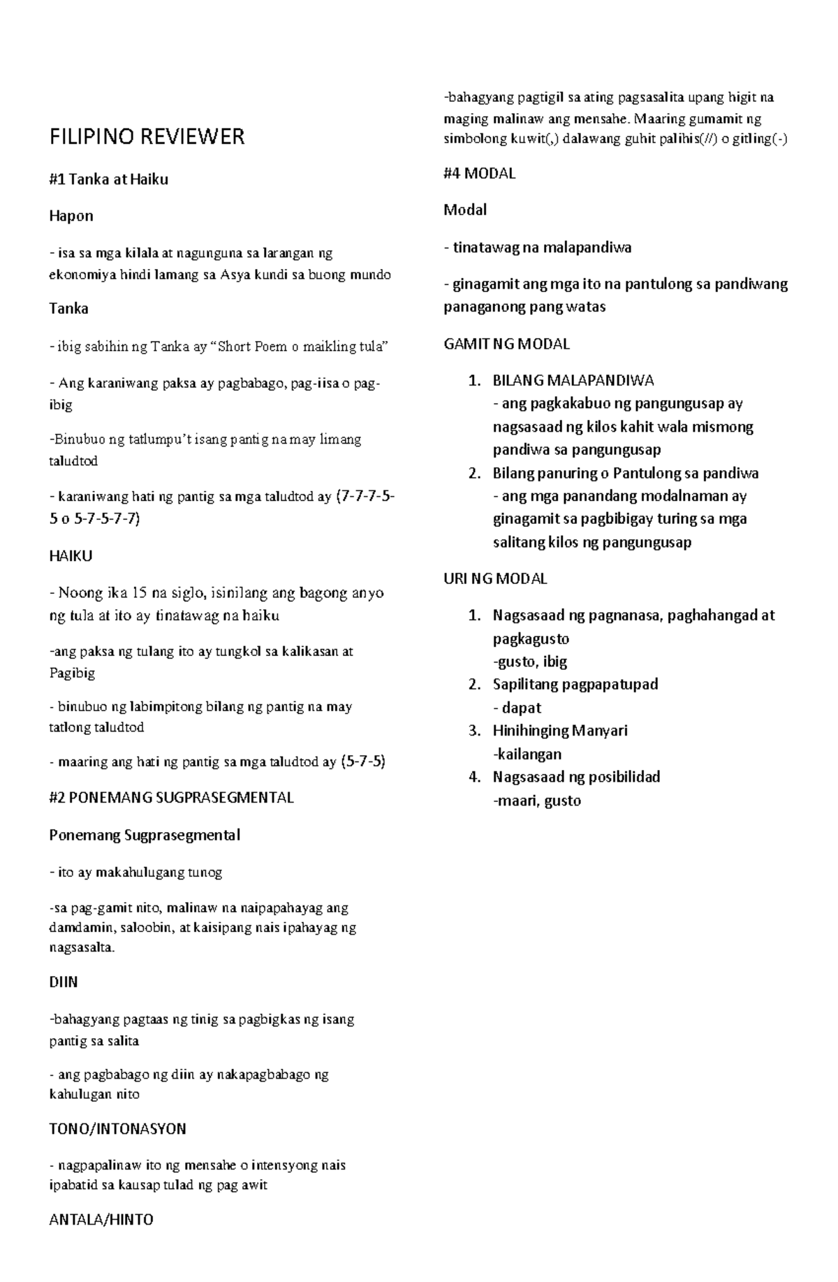 Filipino 9 SECOND QUARTER - FILIPINO REVIEWER #1 Tanka at Haiku Hapon ...