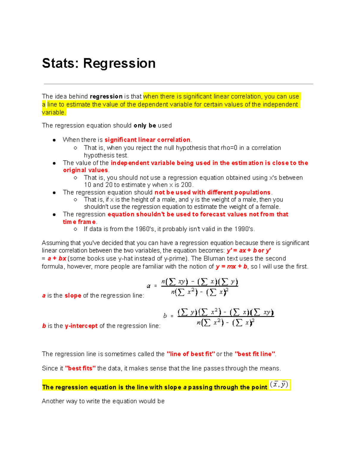 Regression Statistics Lecture Notes Stats Regression The Idea Behind Regression Is That