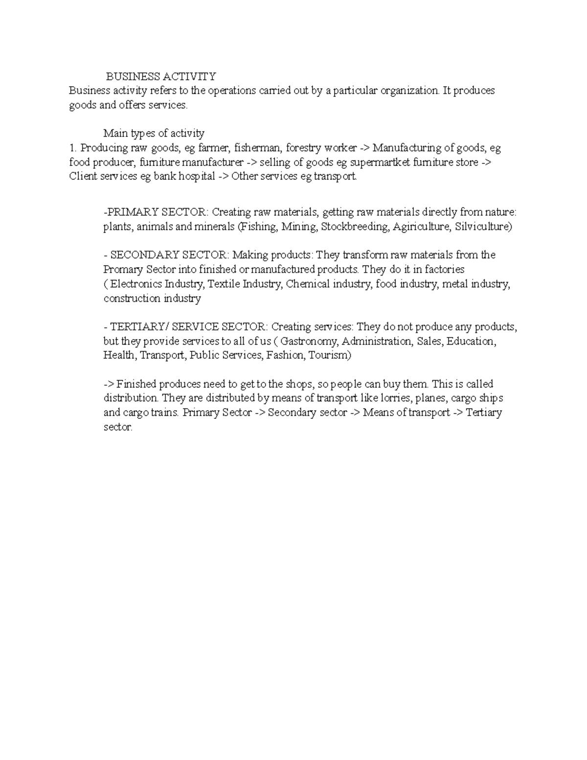 Business Activity - note - BUSINESS ACTIVITY Business activity refers ...