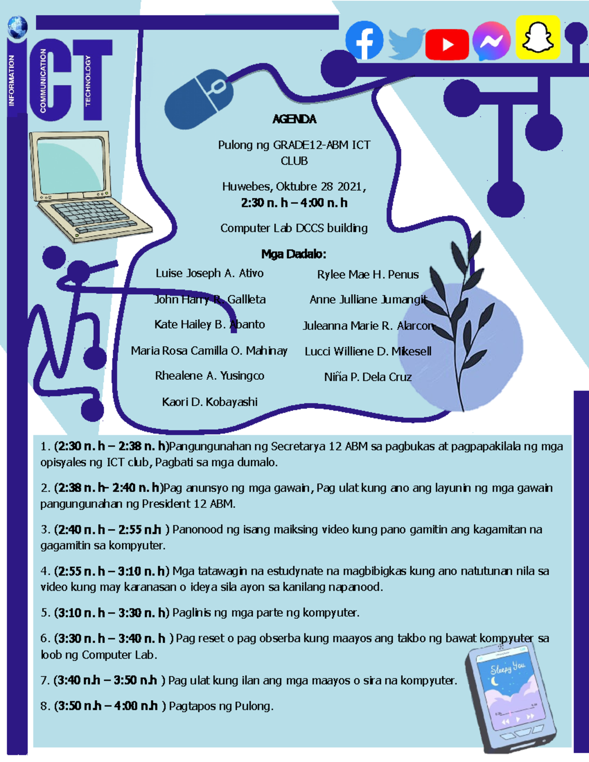 Filipino agenda ng pulong - AGENDA Pulong ng GRADE12-ABM ICT CLUB ...