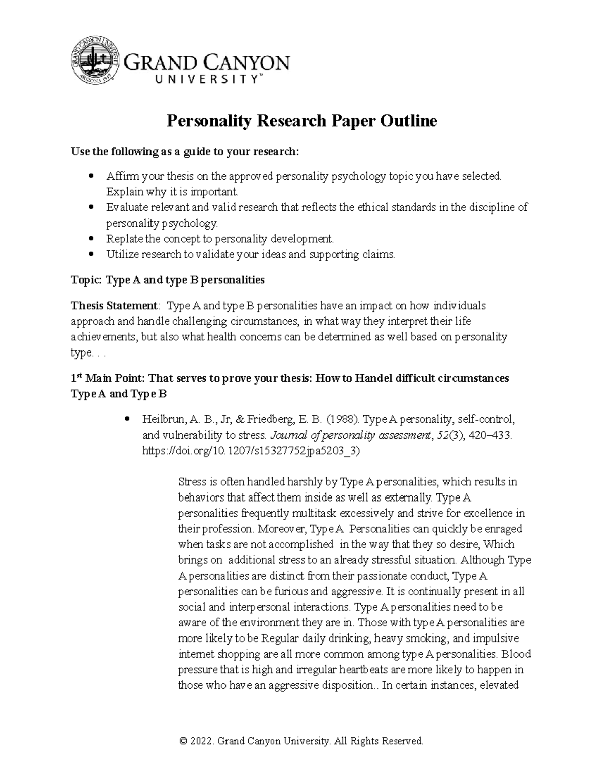 PSY 255 RS T4 Outline Template - Personality Research Paper Outline Use ...
