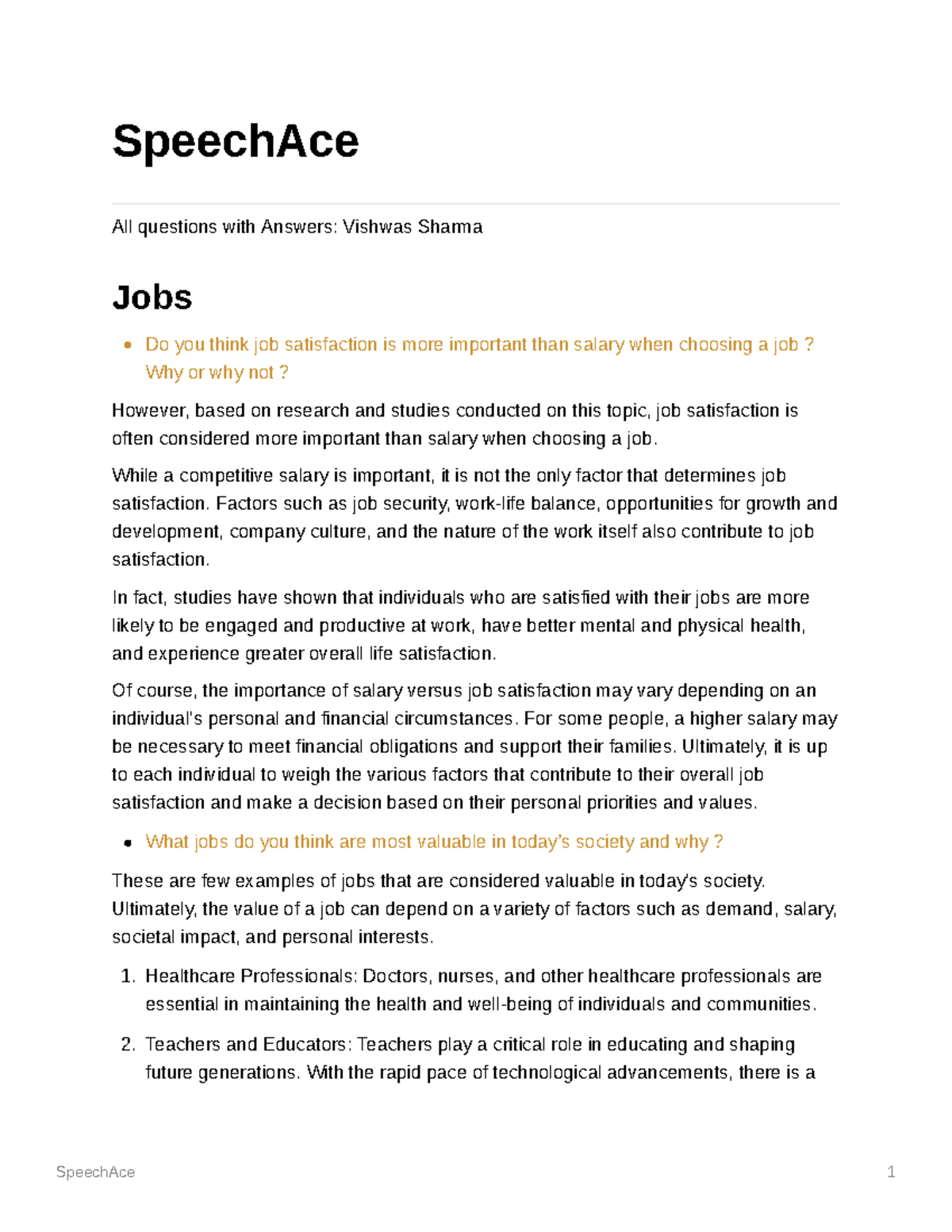 Speech Ace - SpeechAce All questions with Answers: Vishwas Sharma Jobs ...