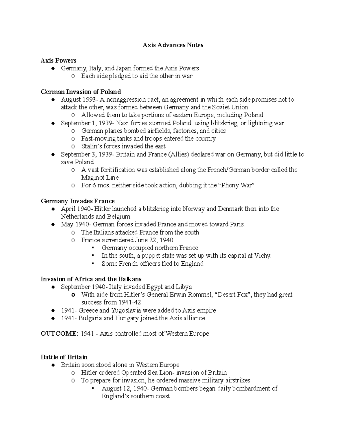 Axis Advances Notes - Axis Advances Notes Axis Powers Germany, Italy ...