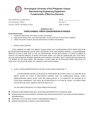Worksheet NO 1 Introduction TO Machine Design - Technological ...