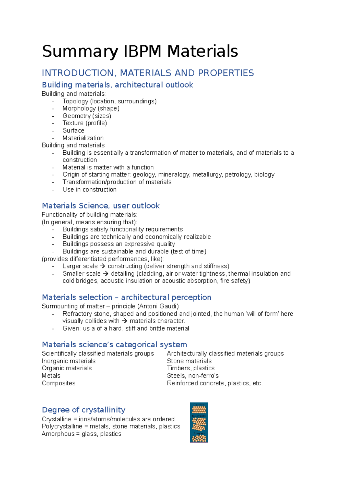 Samenvatting materials - Summary IBPM Materials INTRODUCTION, MATERIALS ...