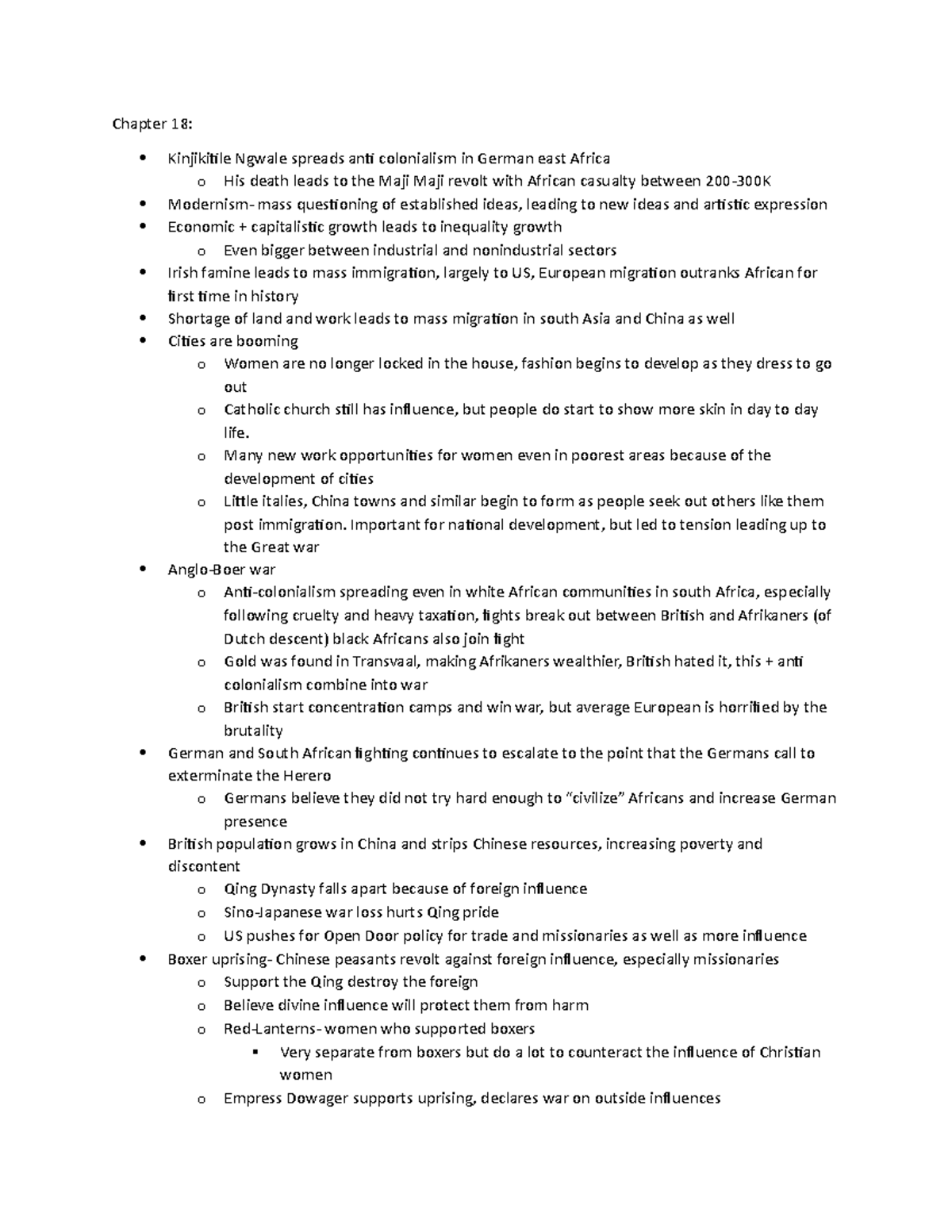 Chapter 18 notes - Chapter 18: Kinjikitile Ngwale spreads anti ...