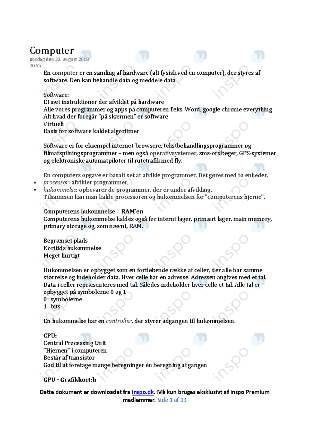 Informatik hhx noter Computer Noter Informatik - Dette dokument er downloadet fra inspo. MÂ kun ...