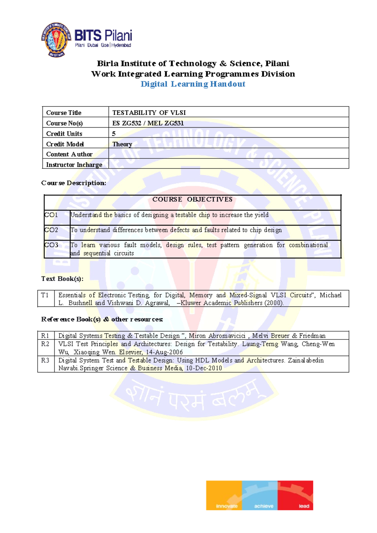 MEL ZG531 Course Handout - Birla Institute of Technology & Science ...