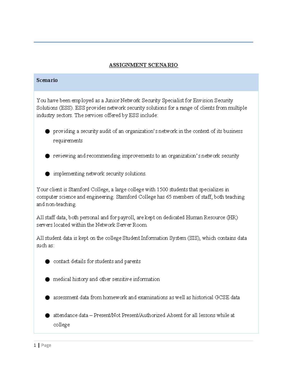 L5 Security Assignment 2024 - ASSIGNMENT SCENARIO Scenario You have ...