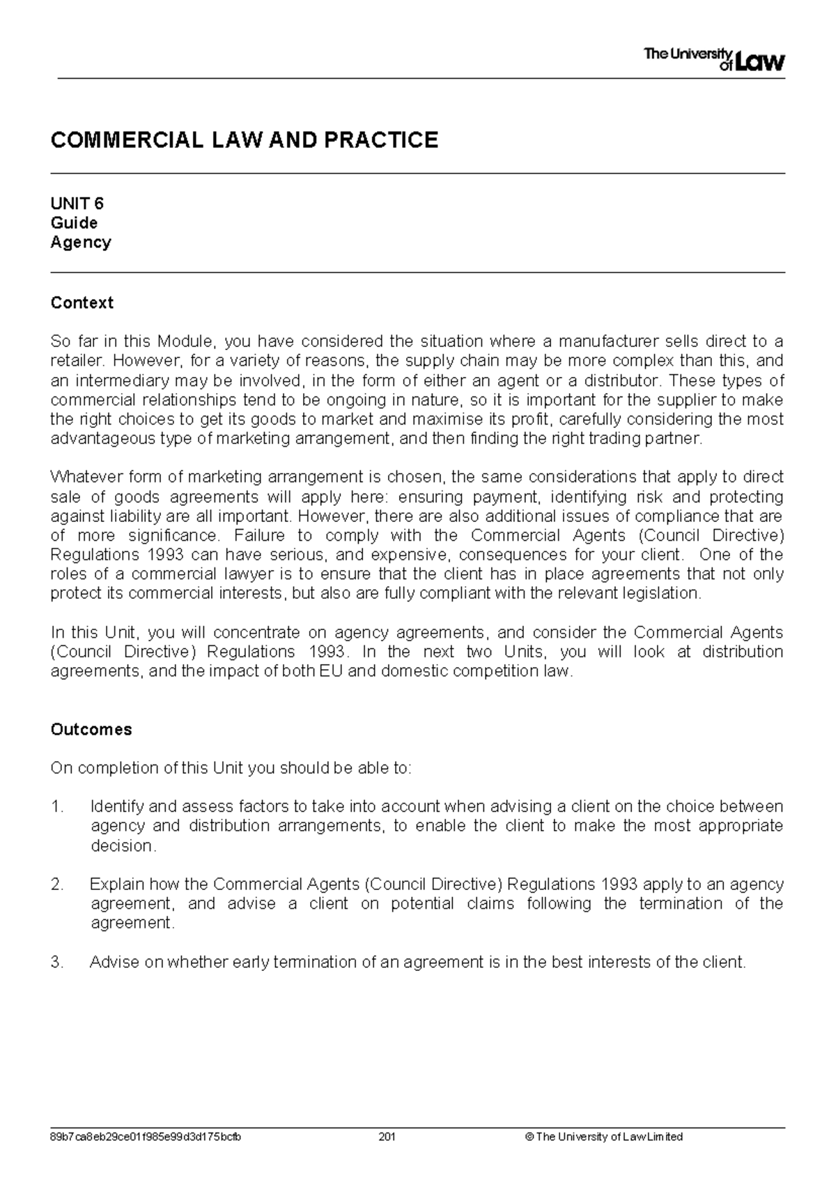 6 Agency Commercial - COMMERCIAL LAW AND PRACTICE UNIT 6 Guide Agency ...