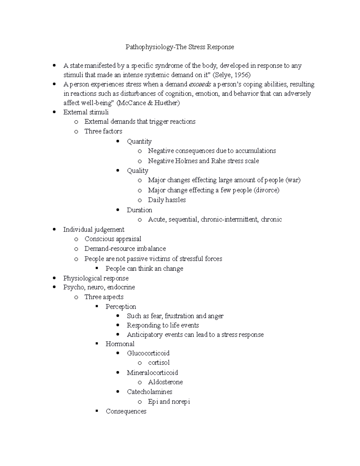 The stress response - Lecture notes 1 - Pathophysiology-The Stress ...