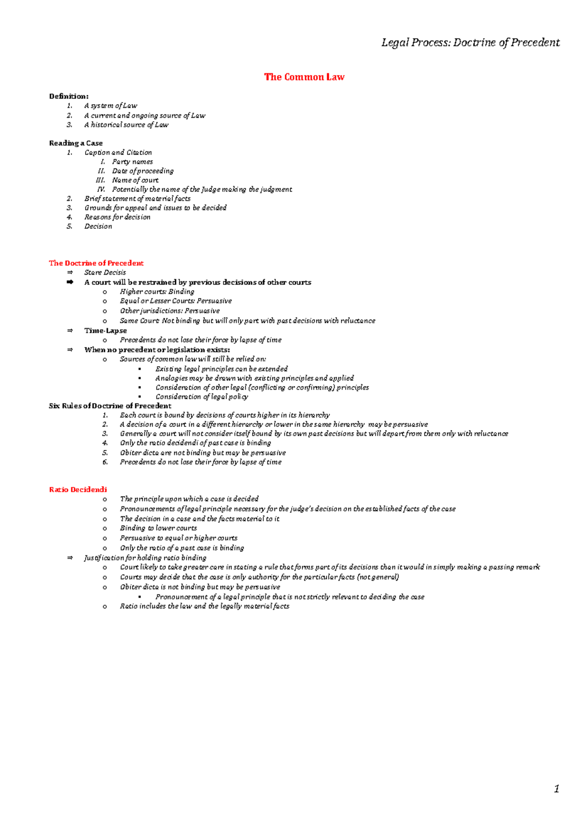 Legal process exam notes Doctrine of Precedent - Legal Process ...