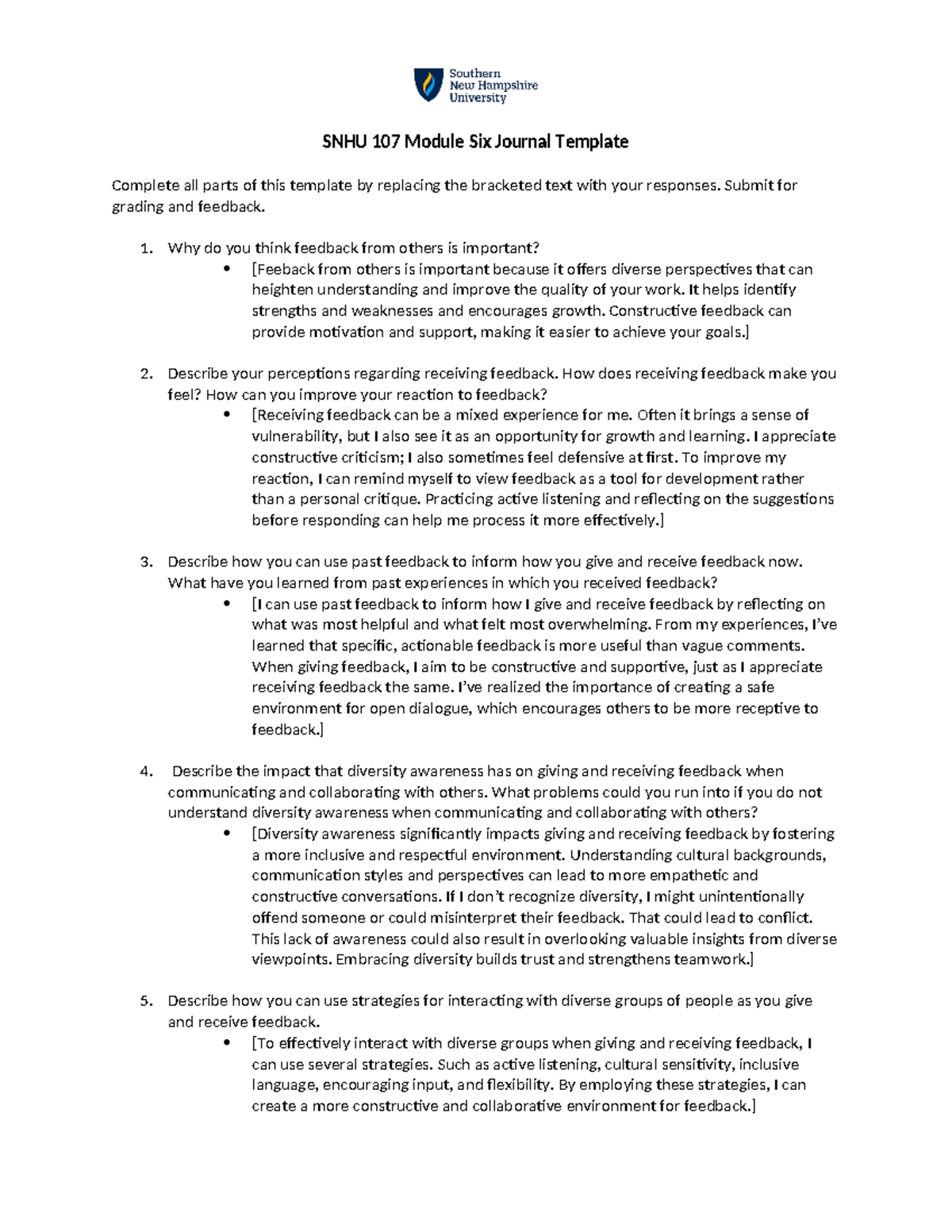 SNHU 107 Module Six Journal - SNHU 107 Module Six Journal Template ...