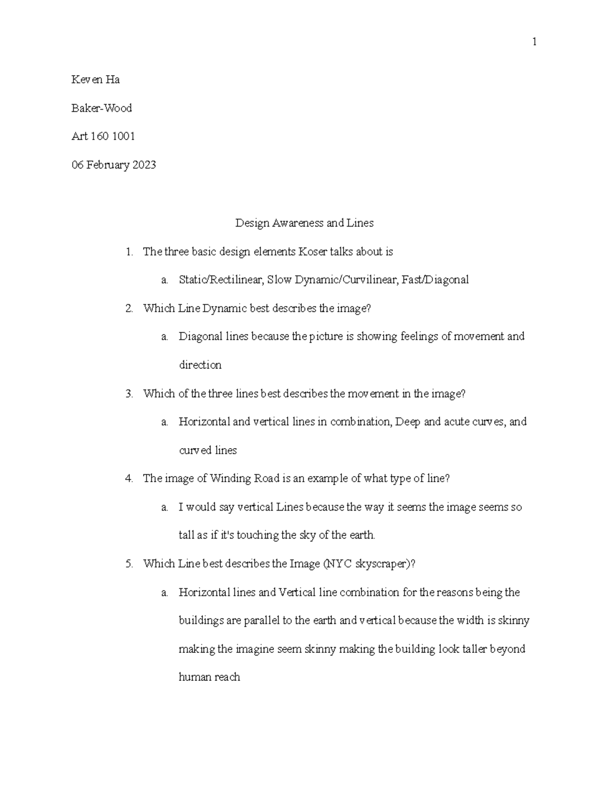 Design Awareness and Lines - 1 Keven Ha Baker-Wood Art 160 1001 06 ...