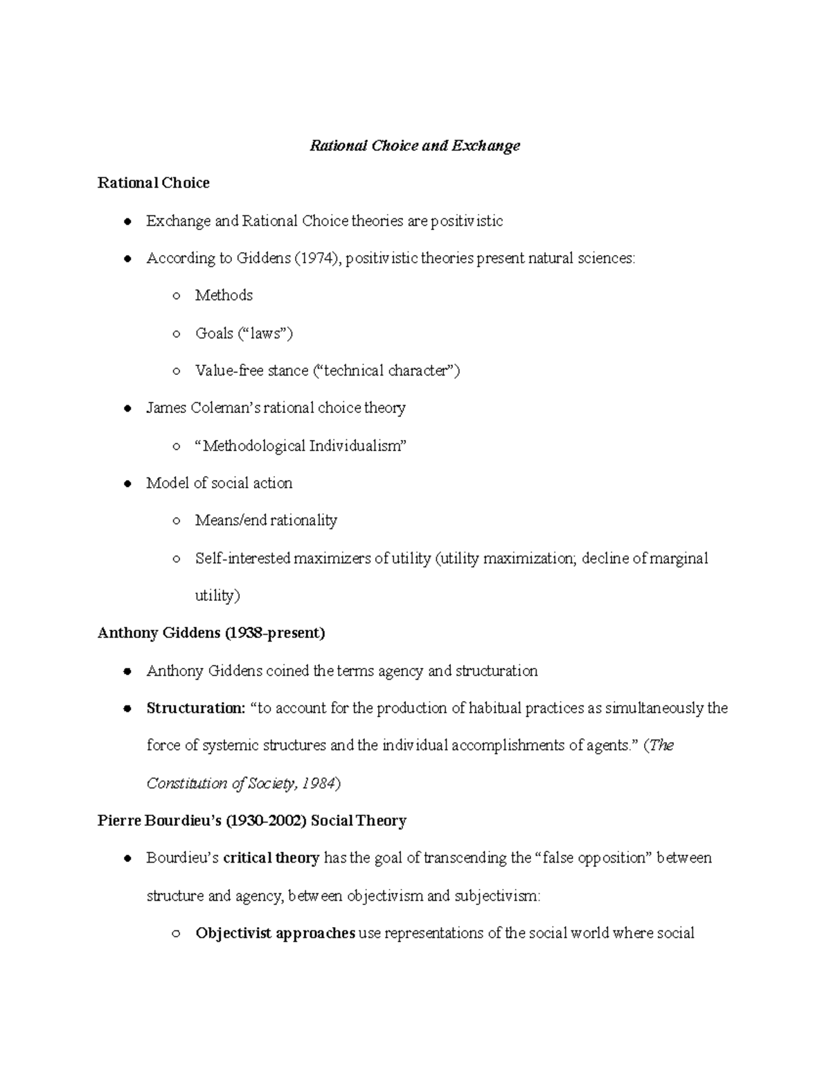 Contemporary Theory 3 - Rational Choice and Exchange Rational Choice ...