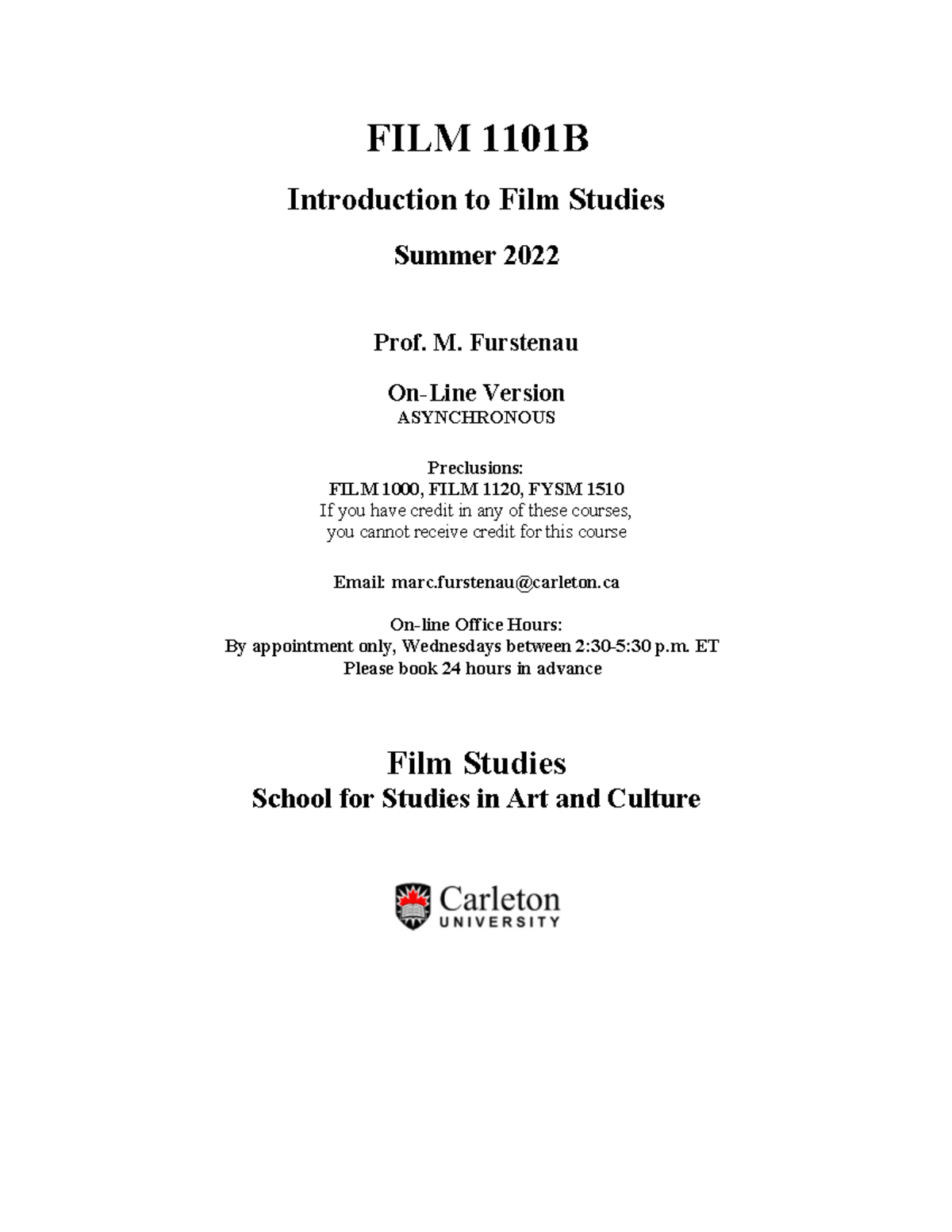 FILM 1101B Summer 2022 Syllabus - FILM 1101B Introduction to Film ...