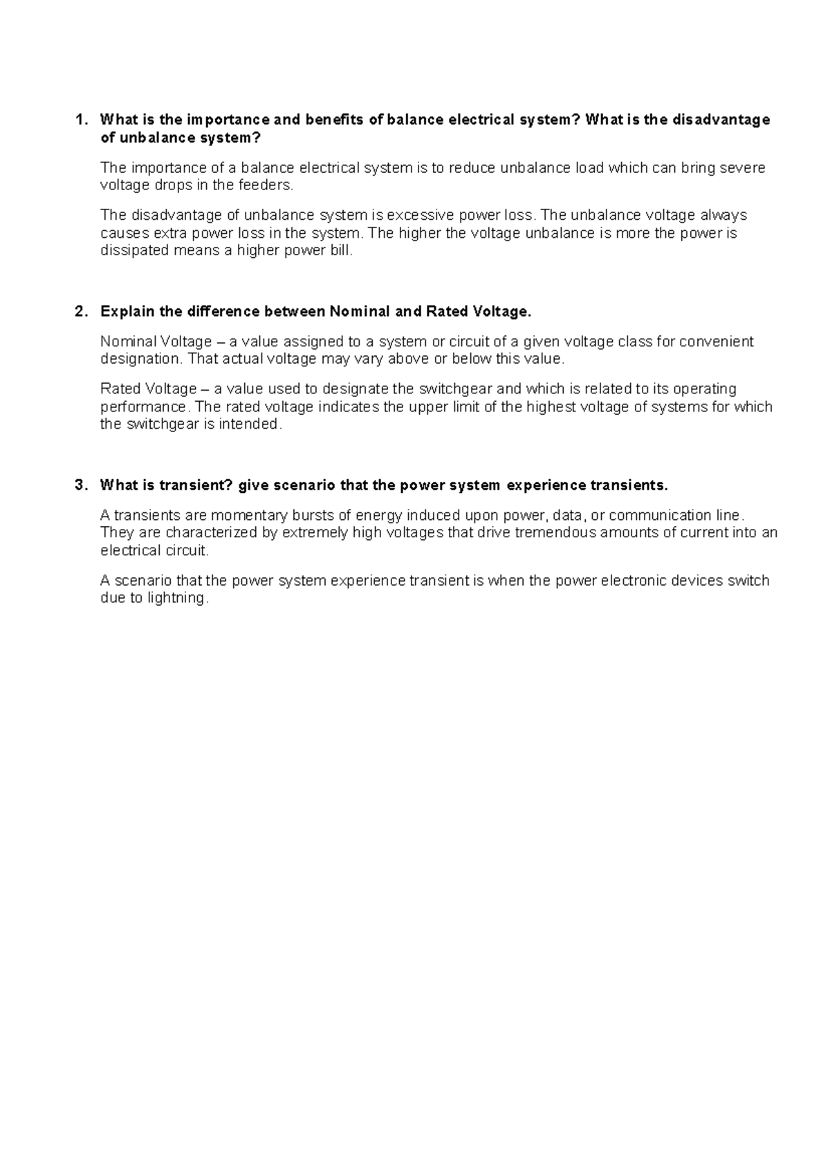 Q and A - Balance electrical system - 1. What is the importance and ...