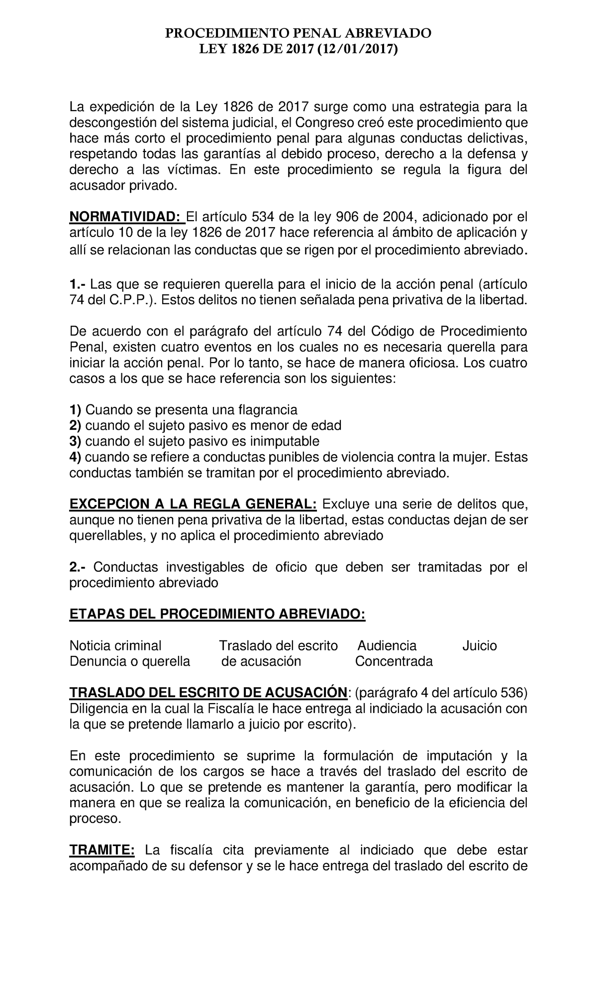 Procedimiento Abreviado LEY 1826 DE 2017 - LEY 1826 DE 2017 (12/01/2017) La expedición de la Ley ...