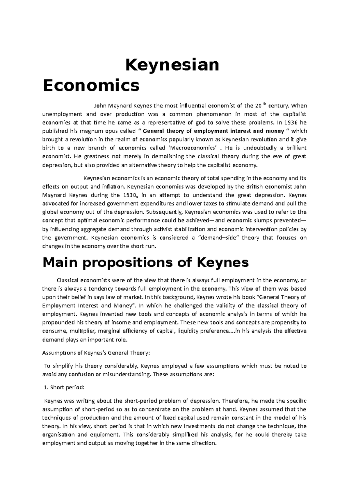 Keynesian Economics - Summaries - Keynesian Economics John Maynard ...